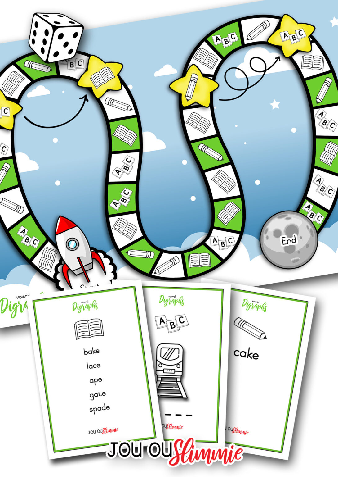 Vowel Digraphs Board Game - Jou Ou Slimmie