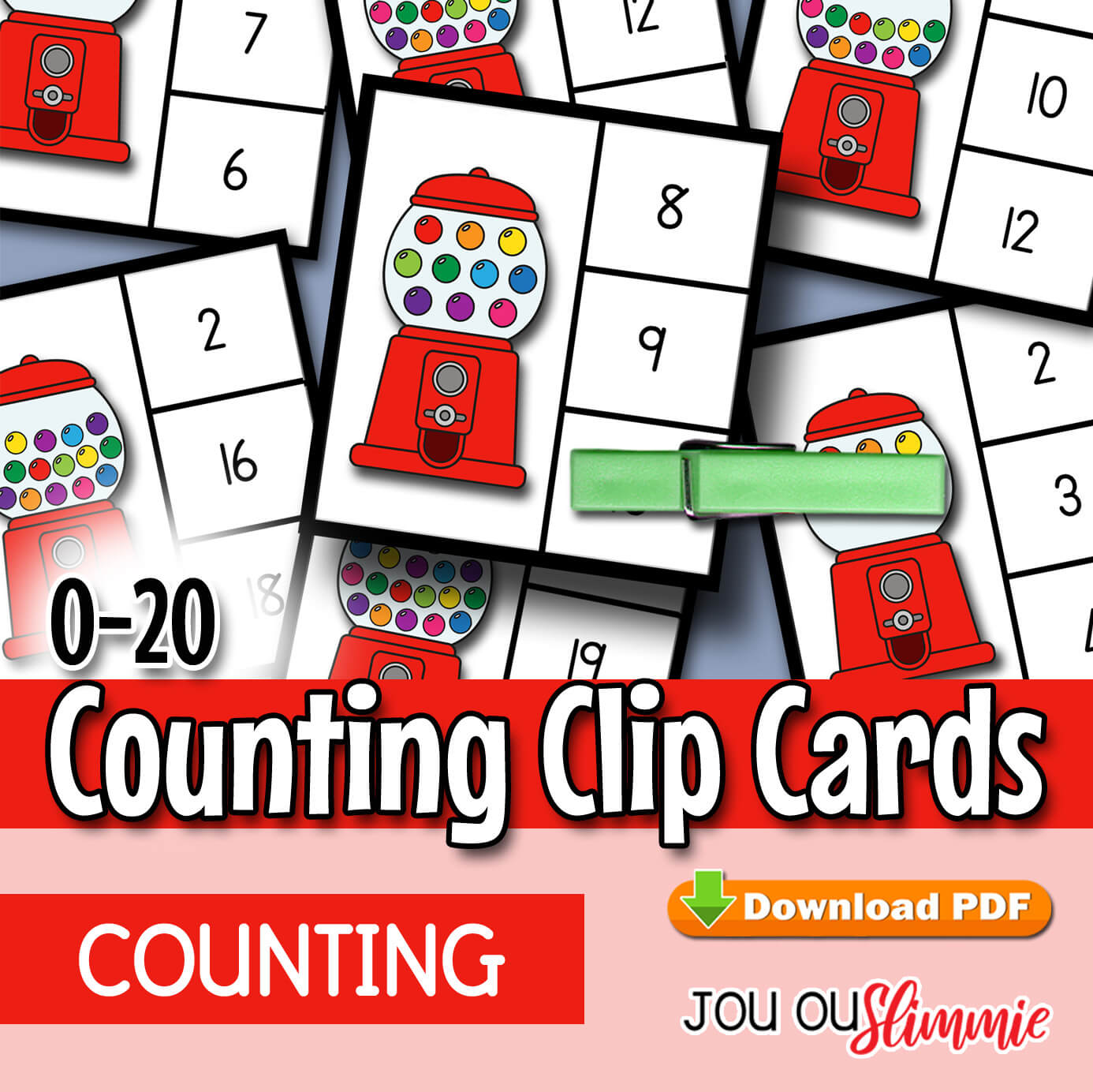 Counting Clip Cards (gumballs) - Jou Ou Slimmie