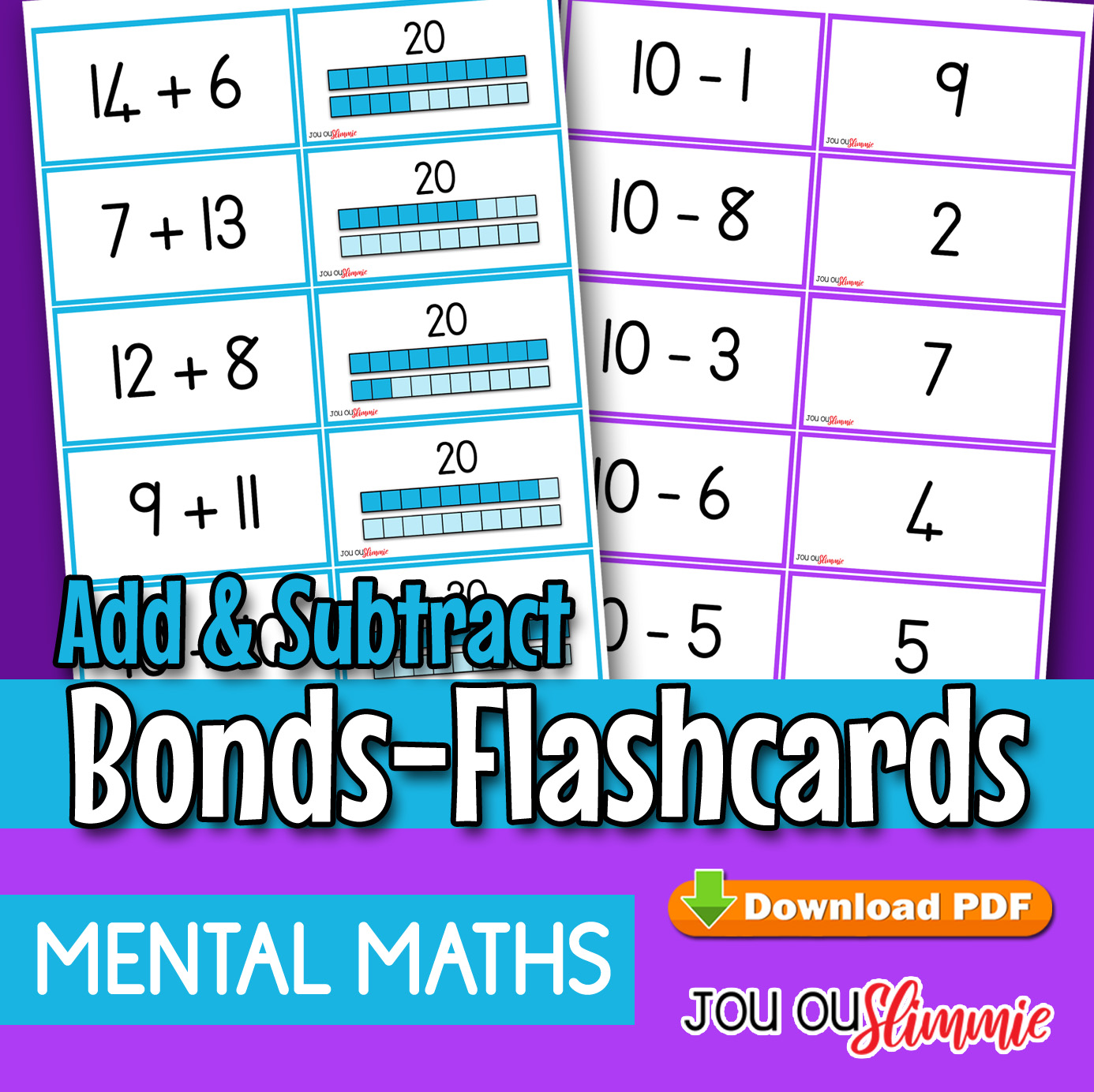 Add and Subtract Number Bonds-Flashcards | Self-correcting - Jou Ou Slimmie